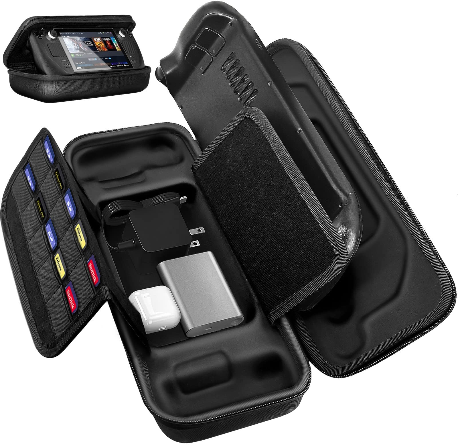 Case for Steam Deck, Anti-Scratch and Non-Slip Grips Vavle Steam Deck Accessories, Protective Cover with Kickstand Designed for Steam Deck (Stand & Storage 2 in 1)
