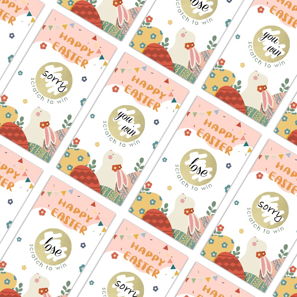REWIDPARTY Blank Easter Party Scratch Off Cards(50 Pack) Funny Activity for Groups Kids Adults, Easter Bunny and Easter Eggs Scratch Off Tickets, Festive Raffle Tickets, Easter Holiday Party Supplies