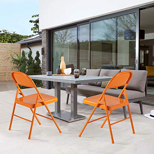 VECELO Metal Frame Folding Hold Up to 350 Pounds, Mounted Steel Chairs with Triple Braced & Double Hinged Back for Home Office, Set of 4, Orange
