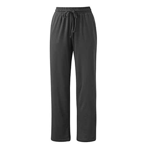 DUOWEI Pants for Women Casual Plus Size Wide Leg Pants for Women Paper Bag High Waisted Drawstring Pants for Winter for Women Grey
