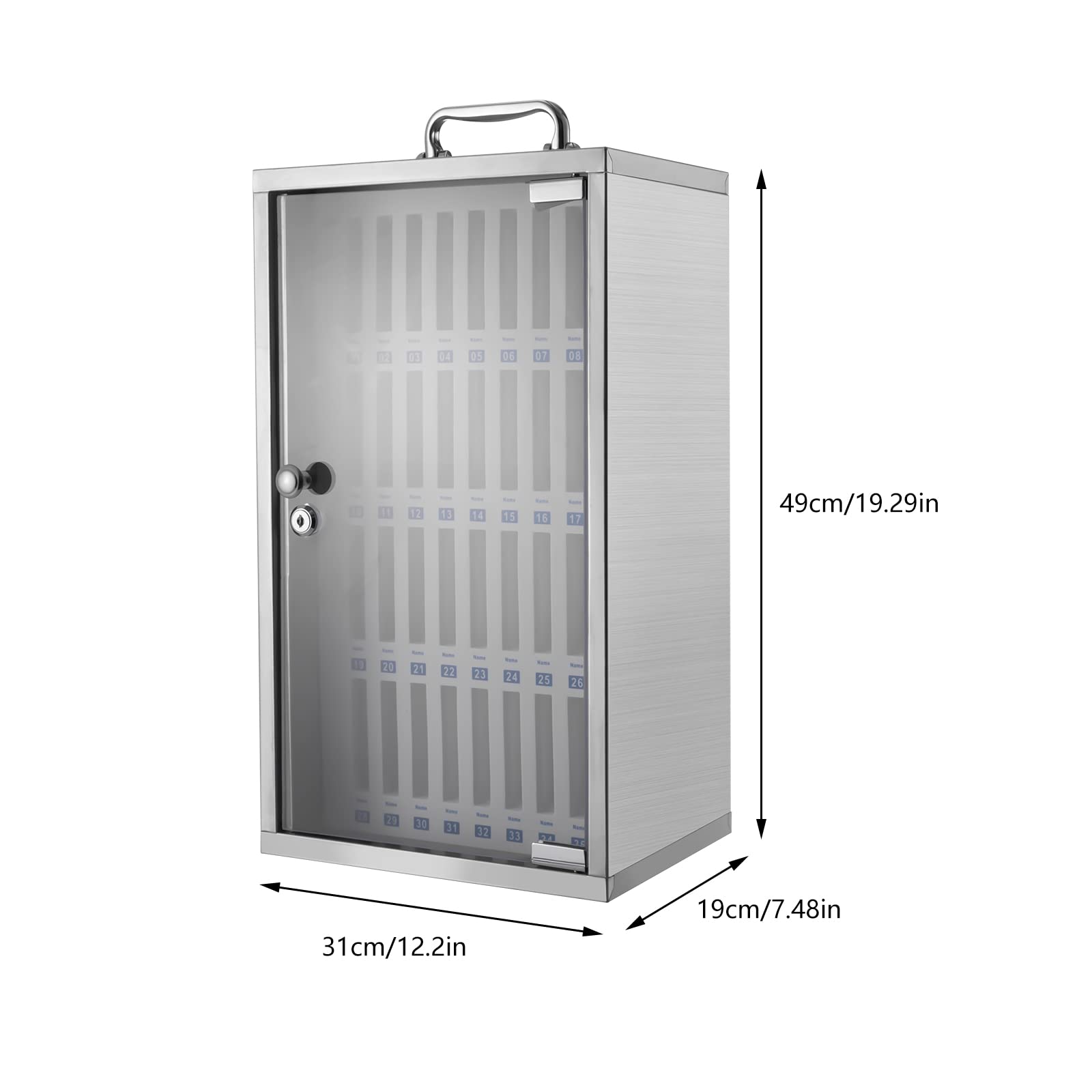 BANLICALI Phone Locker, 36-Slot Stainless Steel Cell Phone Locker Box, Desktop & Wall-Mounted Cell Phones Storage Cabinet with Door Locks and Handle for Classroom Office Employees Silver