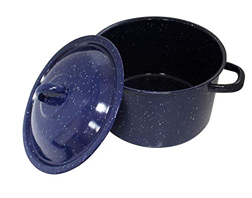 IMUSA USA 4-Quart Blue Speckled Enamel Stock Pot with Lid