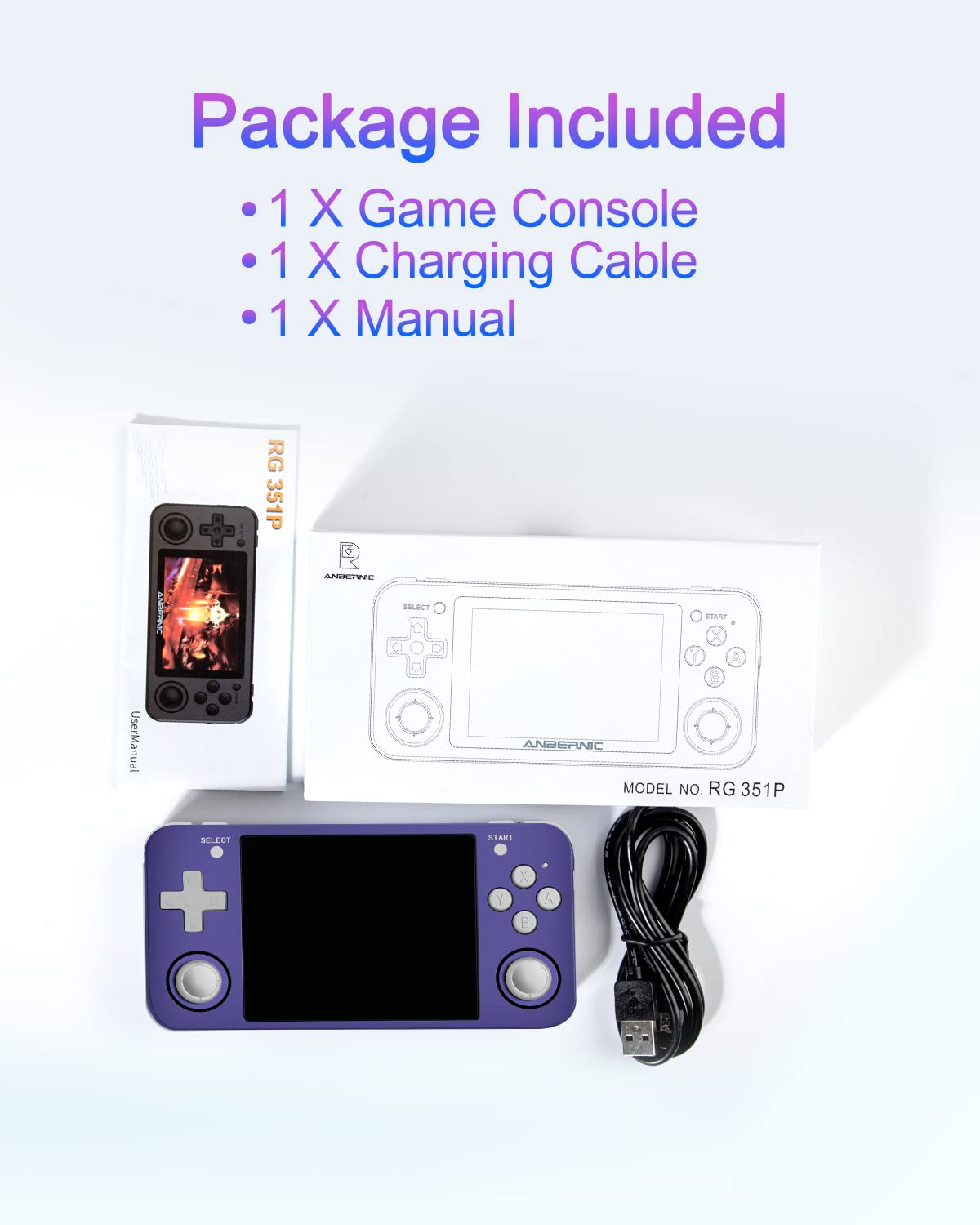 RG351P Handheld Game Console, Retro Game Console Open Linux System 3.5 Inch IPS Screen, Portable Game Console with 64G TF Card and 2500+ Video Game Classic Games 3500mAh Battery (Purple)