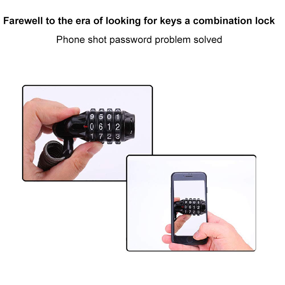 Bike Ring Lock Wire Steel Cable Lock,Multifunction Bicycle Steel Wire 4 Digit Password Anti-Theft Security Bike Lock for Motorcycle,Door, Gate, Fence, Grill Black Lock + Bag