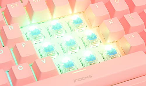 i-rocks K71M RGB Mechanical Gaming Keyboard with Media Control Knob, Gateron Switches (Brown), 104 Keys w/Full NKRO, PBT Keycaps, Multimedia Hotkeys, Detachable USB-C Cable and Onboard Storage, Pink