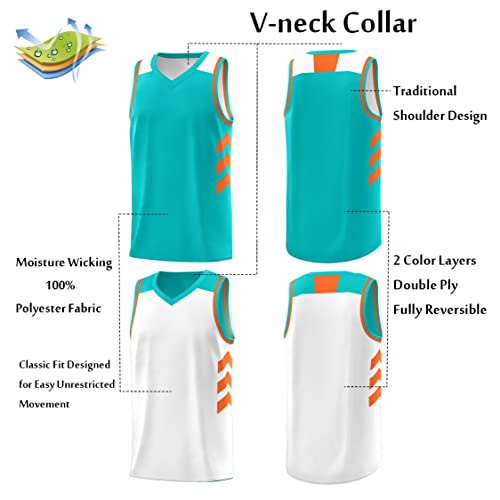 KXK Men's Blank Reversible Basketball Jersey Team Uniform Athletic Hip Hop Basketball Shirts S-4XL Aqua/White