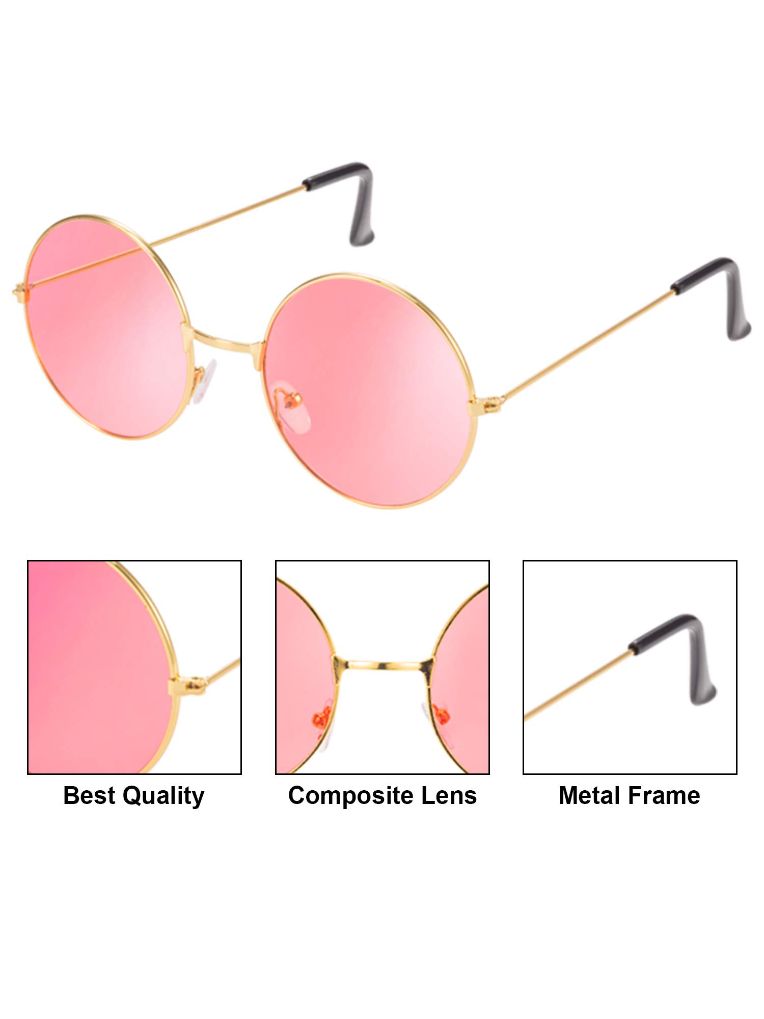 Blulu 18 Pairs Hippie Round Sunglasses for Women Men Bulk Retro Circle Hippie Glasses Metal Frame for Disco Party Accessory
