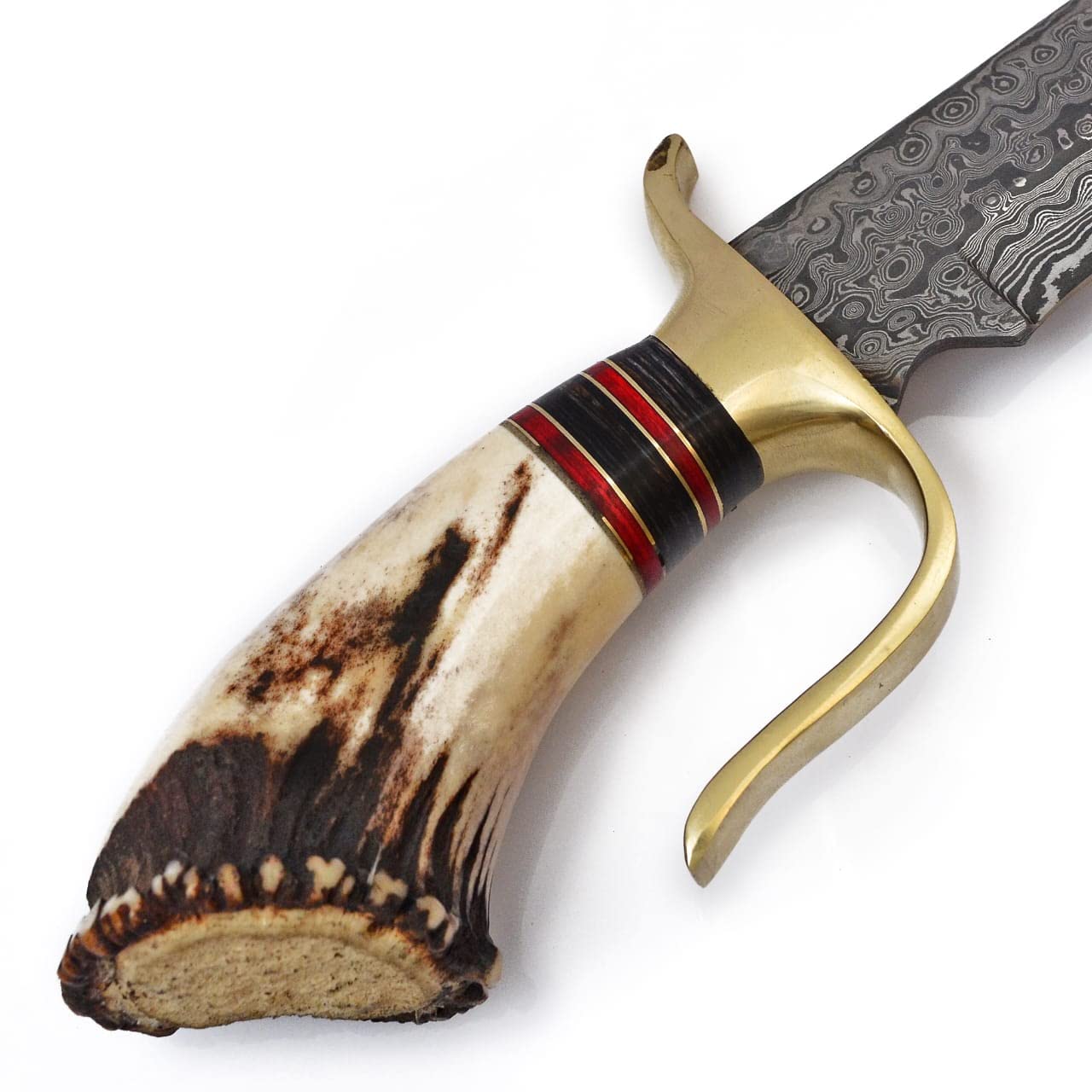 BABA Damascus Steel Stag Horn Crown Antler Hunting Bowie KNIFE 601