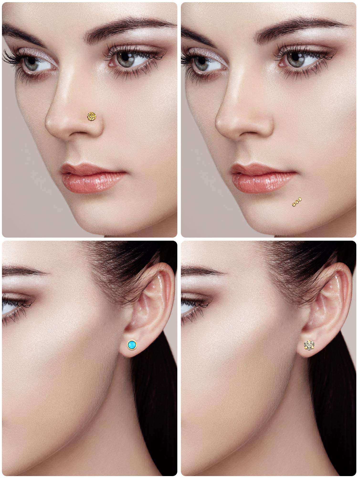 Blulu 20 Pcs 16g Stainless Steel Nose Studs Straight Nose Rings Body Piercing Jewelry 20 Styles for Women Men