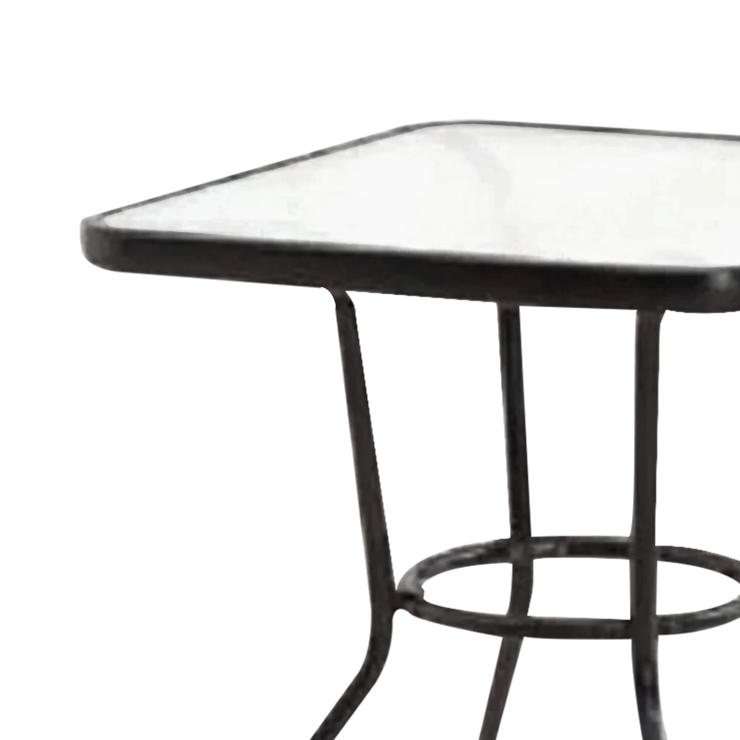 Four Seasons Courtyard Sunny Isles 27 Inch Outdoor Patio Bistro Dining Table Backyard Squared Furniture with Tempered Glass Tabletop, Black