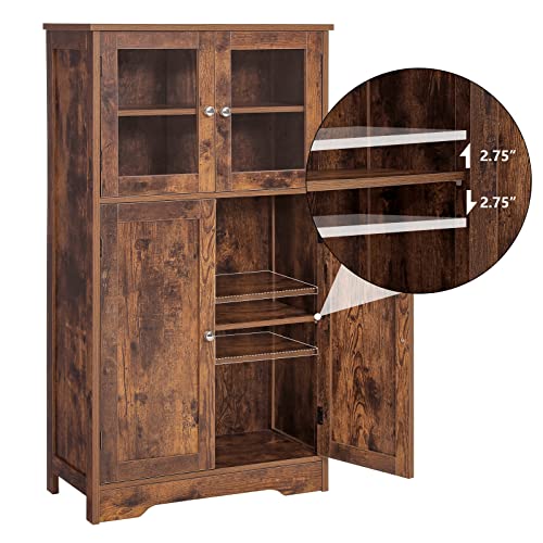 Iwell Storage Cabinet, Bathroom Cabinet with 4 Doors and Adjustable Shelf, Floor Cabinet for Living Room, Bedroom, Home Office, Rustic Brown