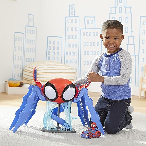 Spidey and His Amazing Friends Marvel Web-Quarters Playset with Lights and Sounds, Includes Spidey Action Figure and Toy Car, for Kids Ages 3 and Up,F1461