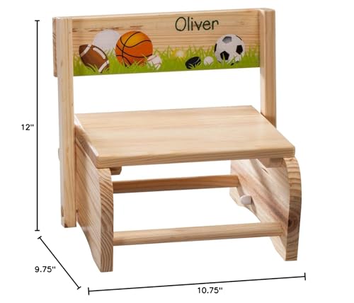 Fox Valley Traders Personalized 2-in-1 Children's Step Stool and Chair, Customized with Kid’s Name, Sports Design