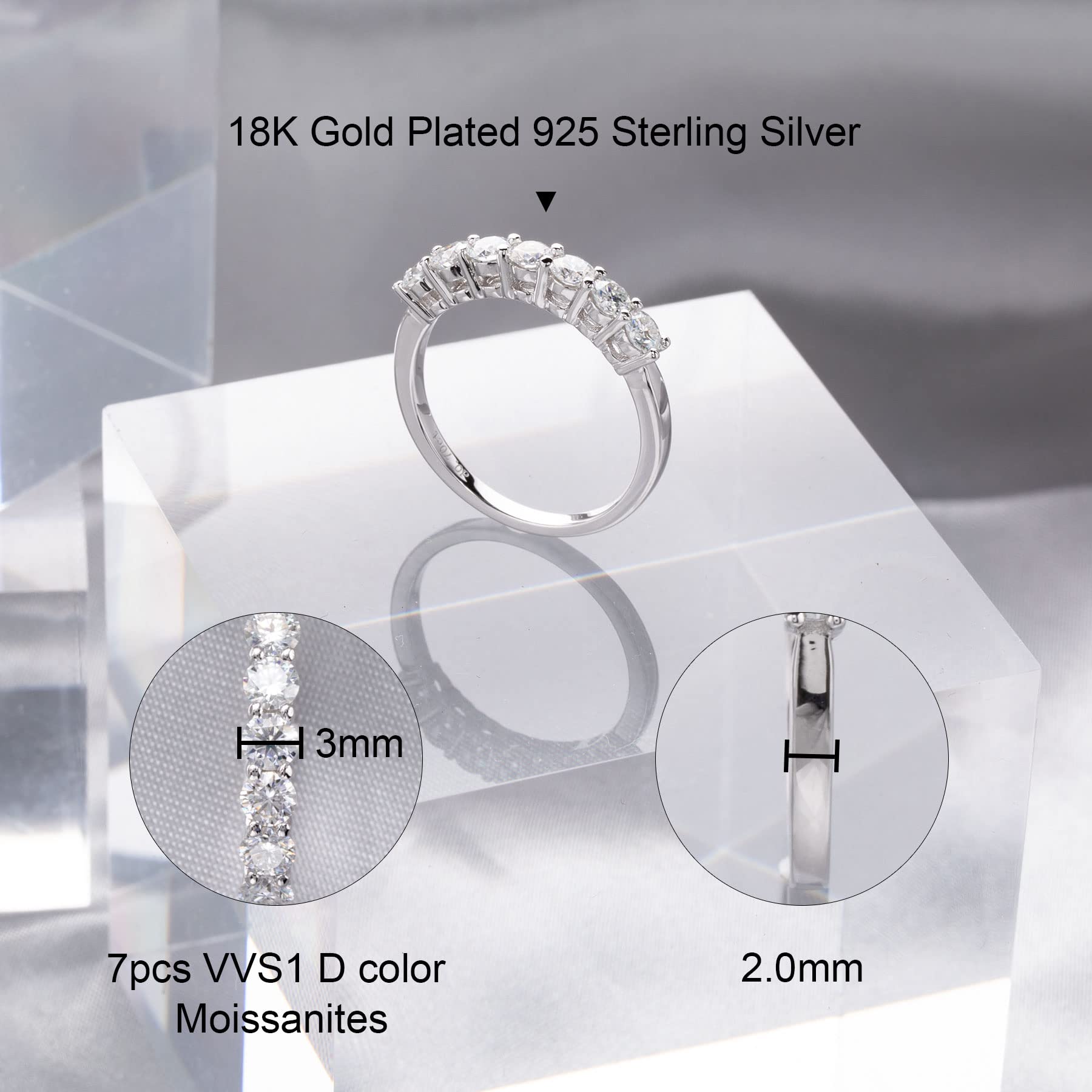 Ladylike Moissanite Wedding Band for Women 925 Sterling Silver Wedding Rings 0.7ct D Color VVS1 Lab Created Half Eternity Stackable Anniversary Rings for Her
