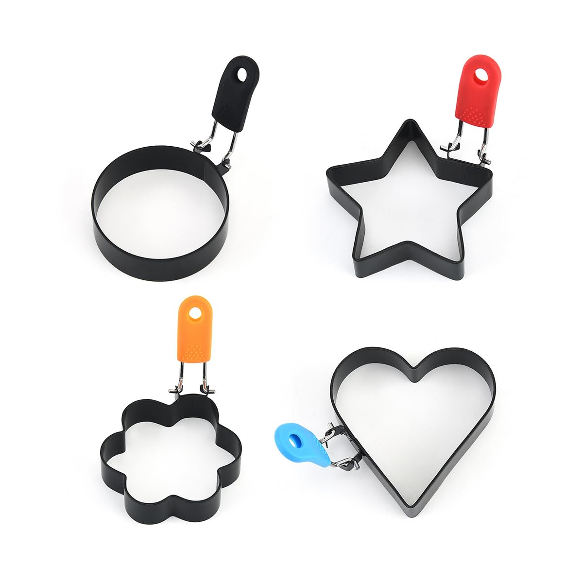 CONOB 4 Pack 3" Egg Rings, 4 Funny Shapes, Stainless Steel, Anti-Scald Handle, Nonstick Design for Fried Eggs, Omelets, Muffins, Pancakes, Cooking Mold for Breakfast and Brunch, Children's Day Gift