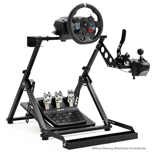 Marada G920 Steering Wheel Stand with Seat Slot Cup Holder Fit for Logitech Thrustmaster Moza G923 G27 G29 G920 T248 T300RS R5 Adjustable Foldable Racing Stand, without Wheel Pedal Handbrake