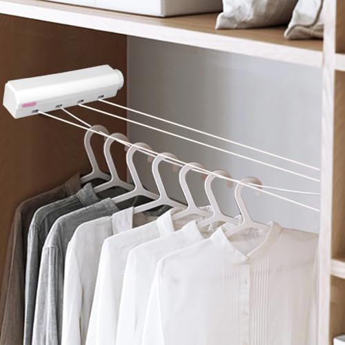 Retractable Outdoor Clothesline Indoor Wall Mounted Flexible Clothes Dryer Plastic Telescopic Rope Hanger Space Saving for Hanging Drying Rack Wet Dry Laundry Bathroom Hotel Travel Camping(4 Ropes)