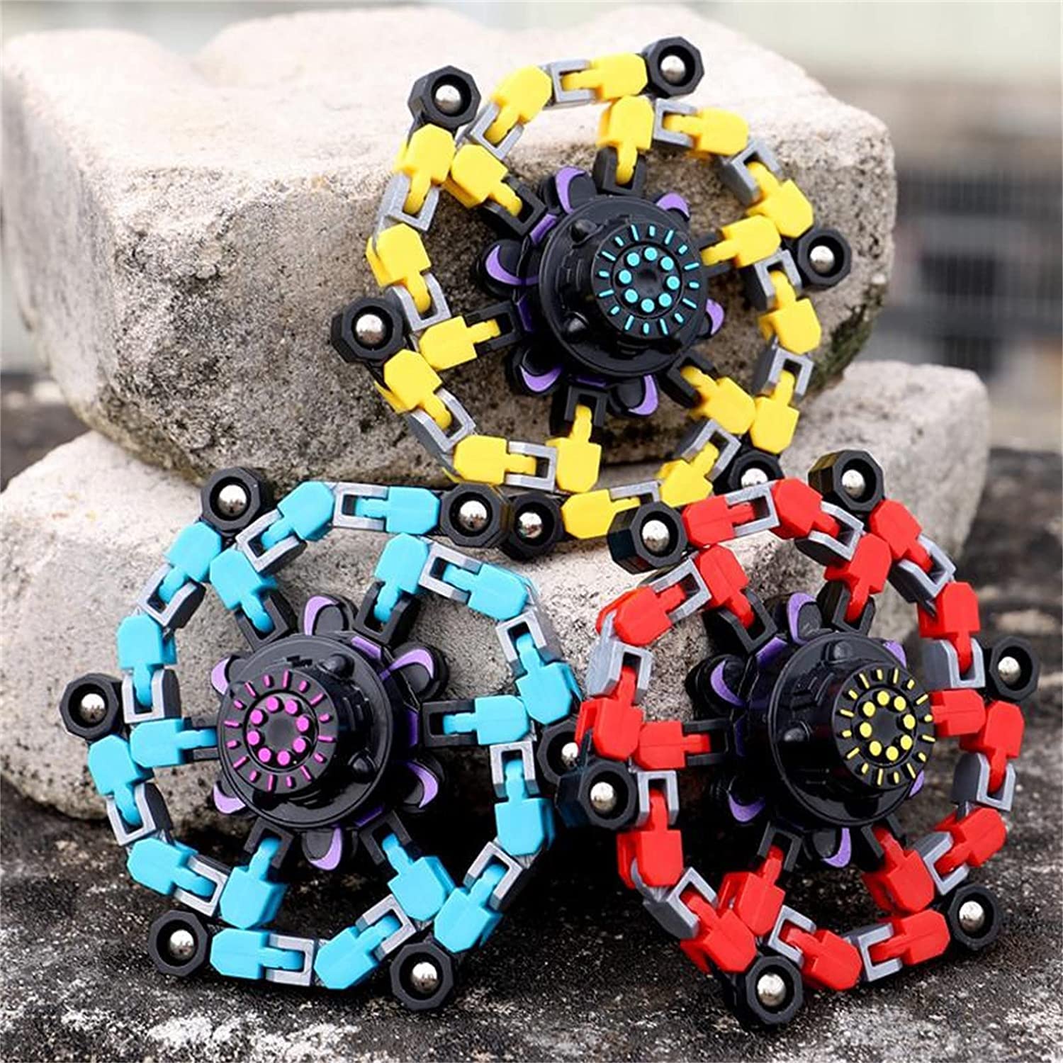 Spinning Top Toy - DIY Deformable Stress Relief Toy Decompression Fingertip Spinner Toy New Transformable Creative Mechanical Gyro Toy for Kids(red)