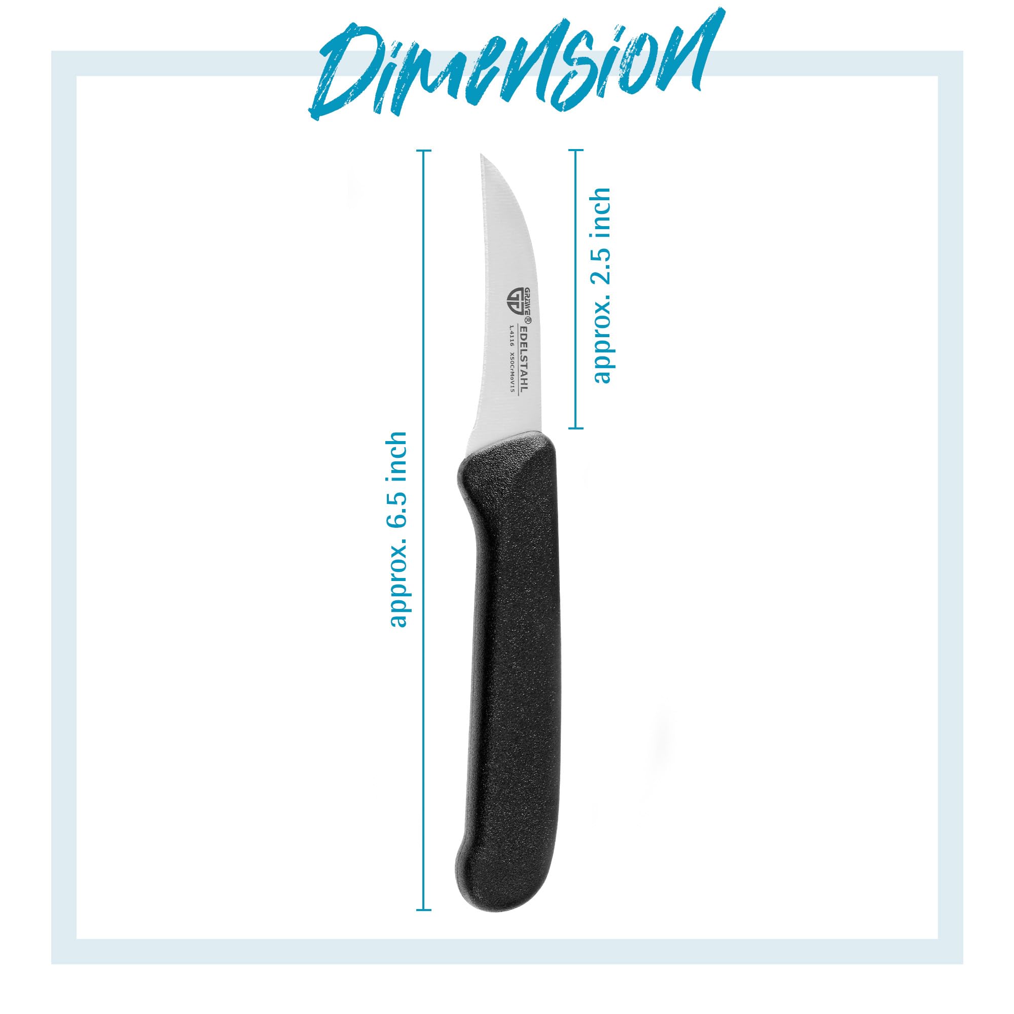 GRÄWE fruit knife, set of 3, paring knife, small kitchen knife set, paring knife, stainless steel, black, super sharp edge