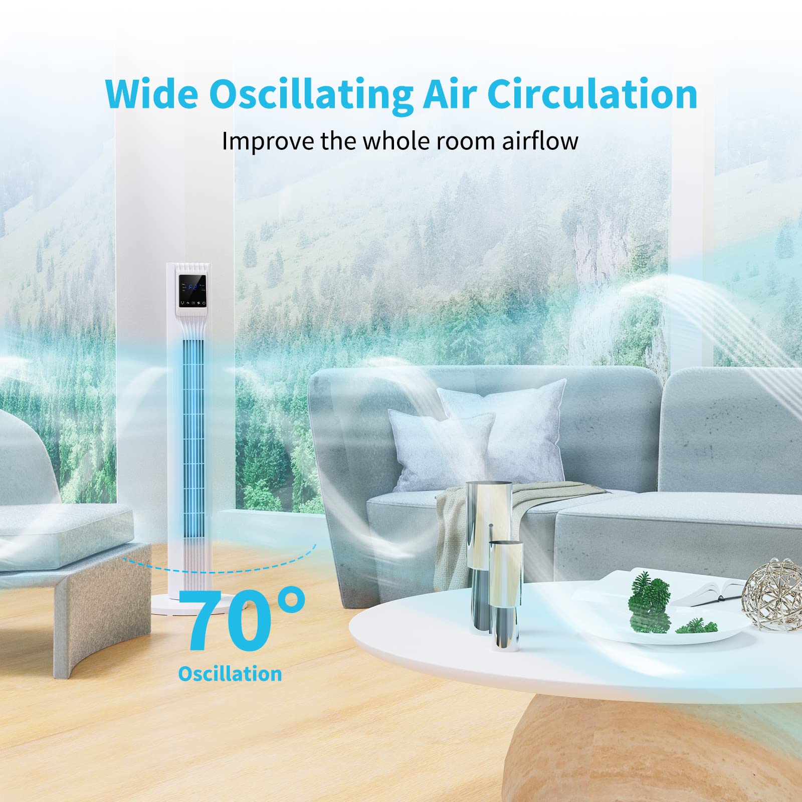 Tower Fan - 36" Bladeless Tower Fan with Remote, 7.5H Timer Quiet Cooling Fan, Oscillating Fan with 3 Speeds & Modes, LED Display, Portable Standing Floor Fan for Home Bedroom Living Room Office