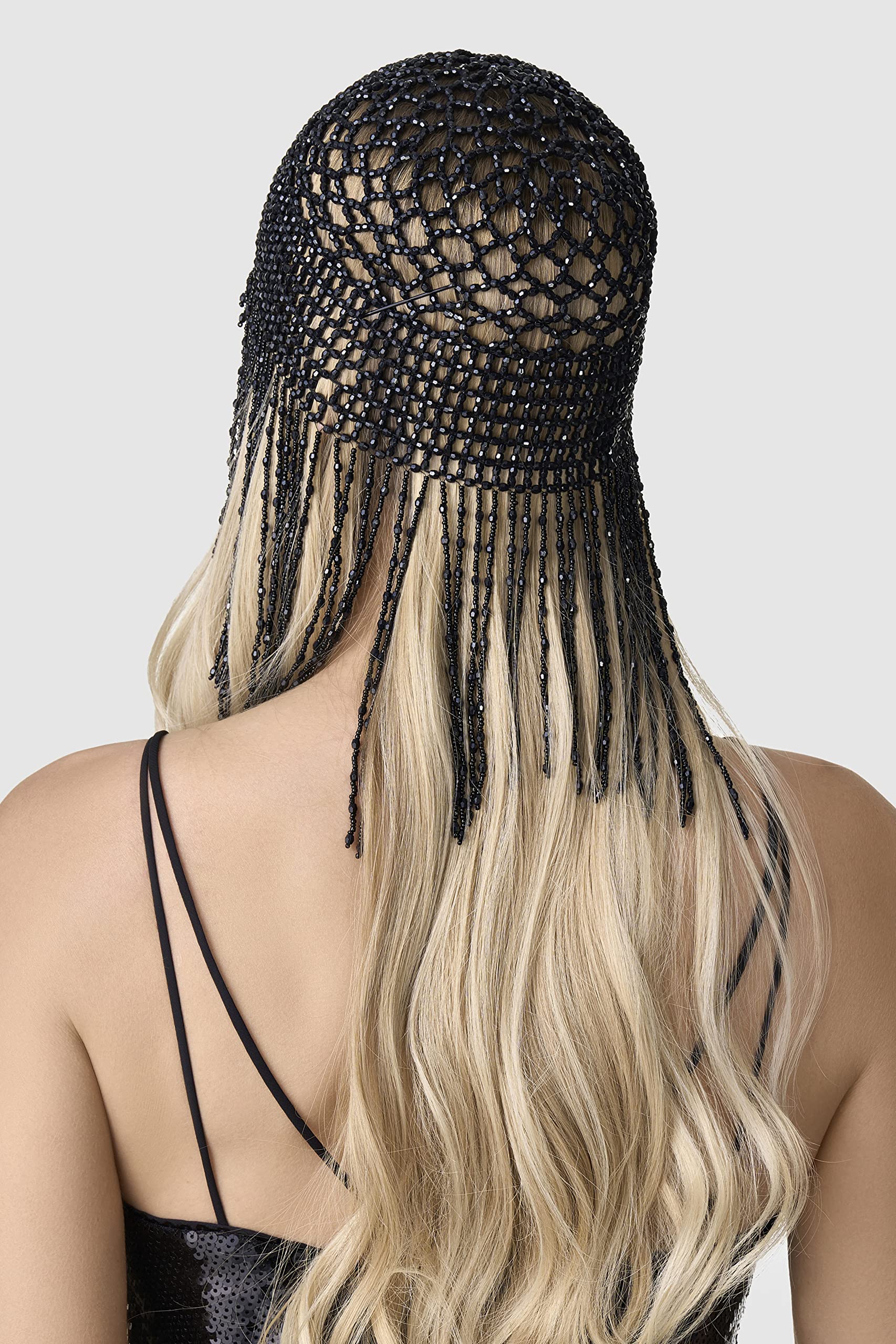 BABEYOND 1920s Beaded Cap Headpiece Roaring 20s Beaded Flapper Headpiece Belly Dance Cap Exotic Cleopatra Headpiece for Gatsby Themed Party (Black)