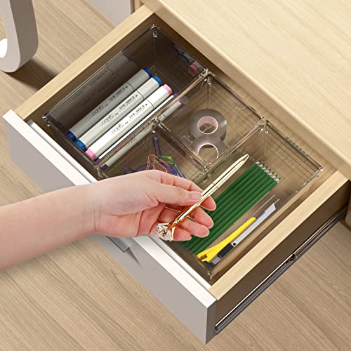 Kzemtcuo 16 Pcs Drawer Organizer Set 5-Size Non-Slip Bathroom Drawer Tray Dividers Versatile Storage Bins Plastic Organizers Divider Container For Dresser Makeup Kitchen Junk Drawer Organizer