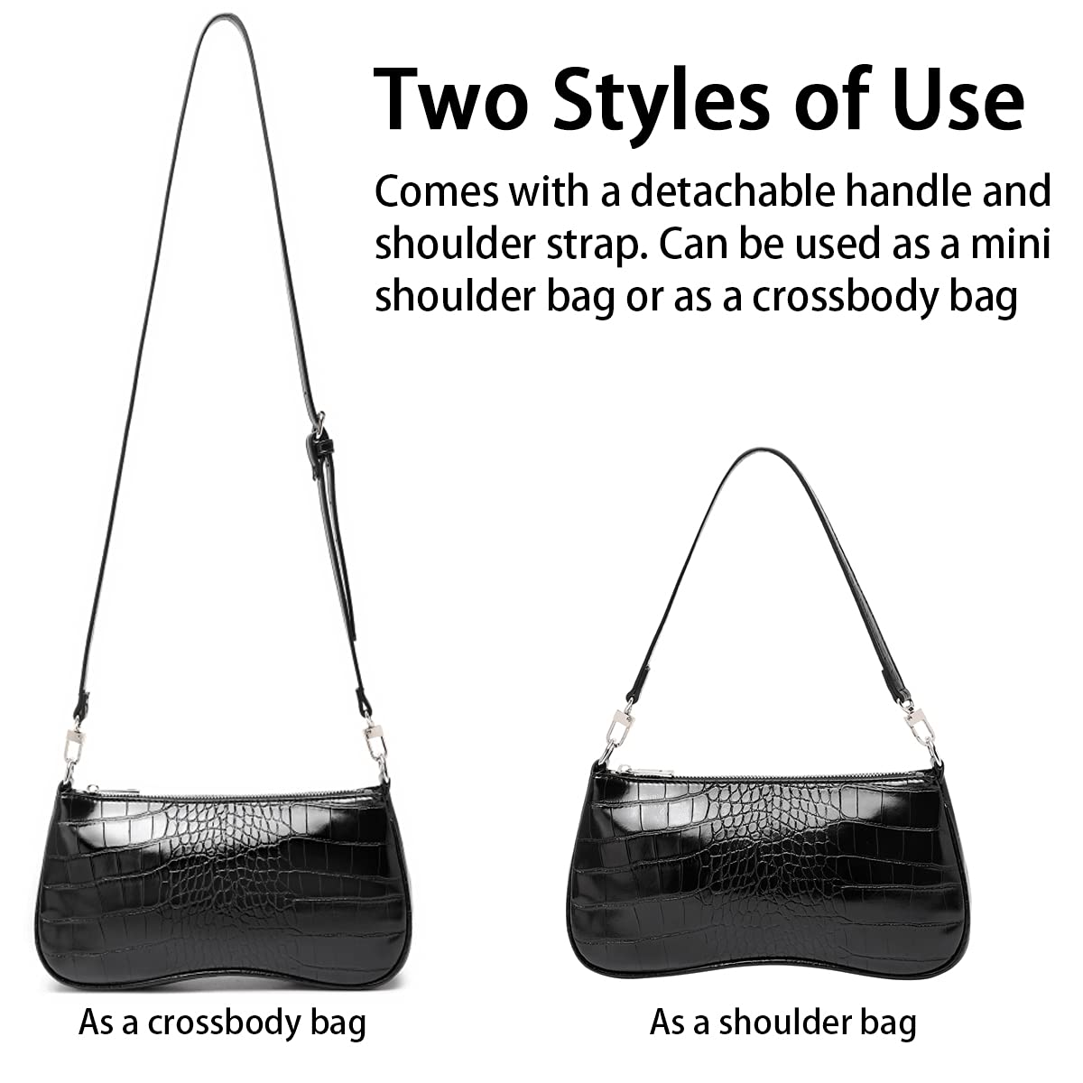 lapsting Shoulder Bag for Women 90s Trendy Purse Small Clutch Y2K Fashion Mini Black Handbag with Crossbody Strap Black