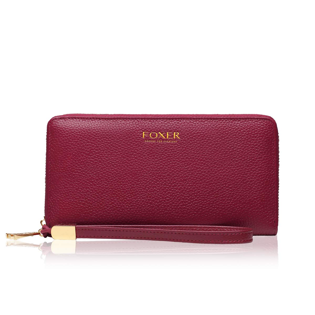 Leather Wallets for Women, Genuine Leather RFID Blocking 17 Card Slots Gift Box Packaging Ladies Purses with Zipper Coin Pocket Women's Long Wallets Womens Zip Around Wallets with Wristband (Red)
