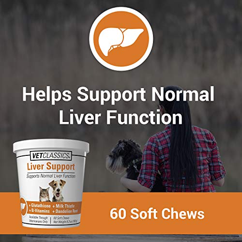 Vet Classics Liver Support Pet Health Supplement for Dogs, Cats β Liver Functions β B-Vitamins, Glutathione, Milk Thistle β Soft Tablets, Chews β 60 Soft Chews