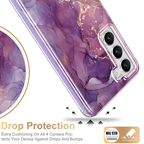 Esdot for Samsung Galaxy S23 Case,Military Grade Passing 21ft Drop Test,Rugged Cover with Fashionable Designs for Women Girls,Protective Phone Case for Galaxy S23 6.1" Glitter Purple Marble