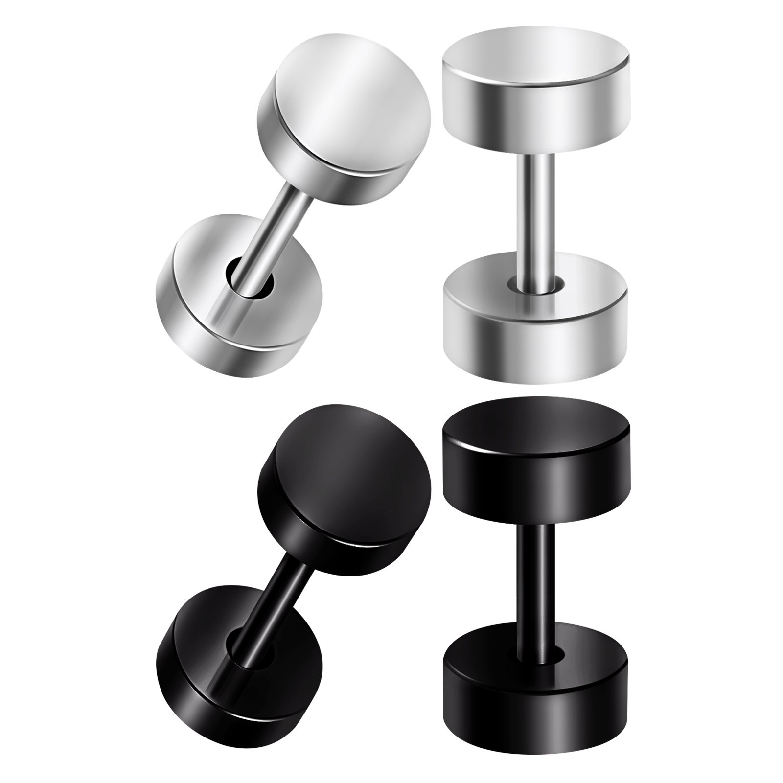 BIG GAUGES 2 Pairs Stainless Steel 16g Gauge 1.2mm Fake Plugs Black Anodized Piercing Jewelry Earring Lobe Screw Studs BG0671