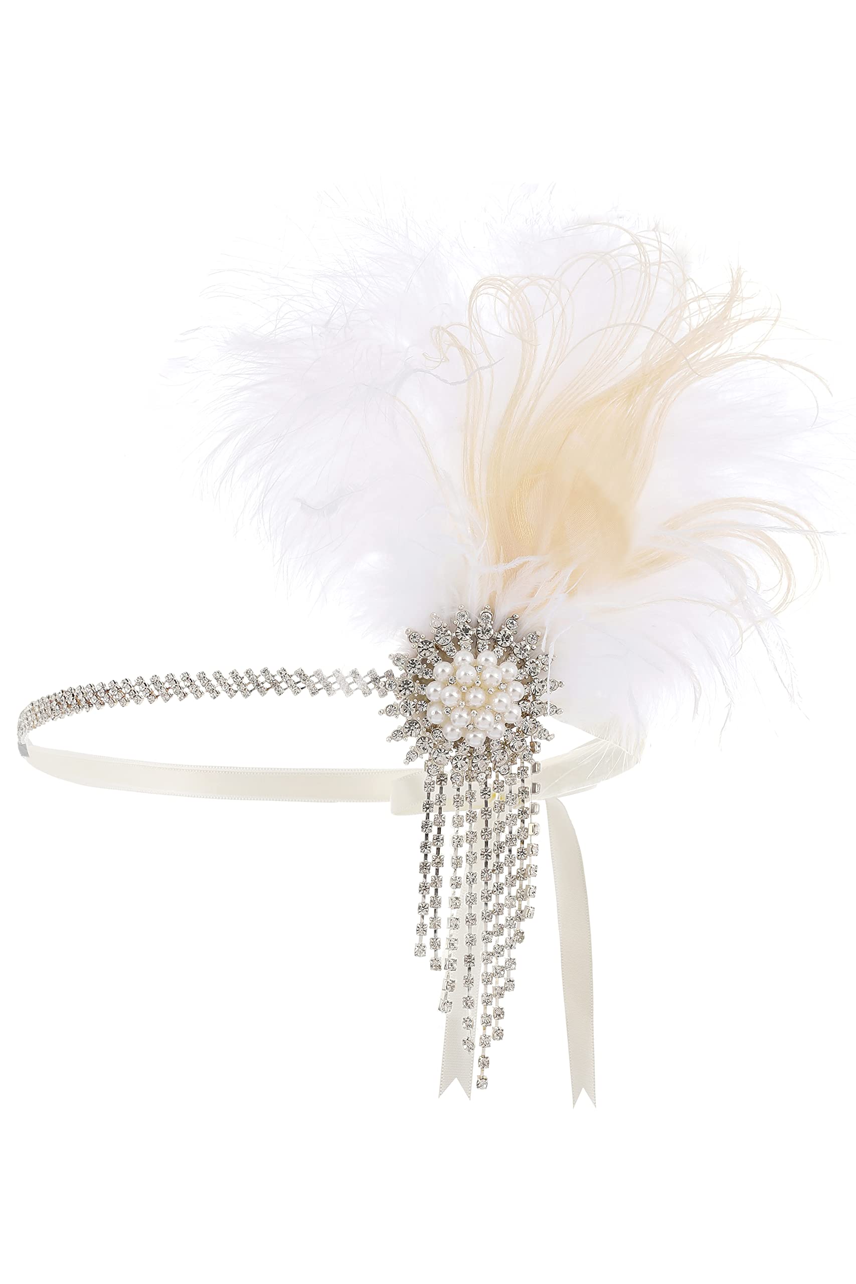 BABEYOND 1920s Vintage Feather Headpiece Ostrich Feather Crystal Headband Great Gatsby Hair Accessories for Women