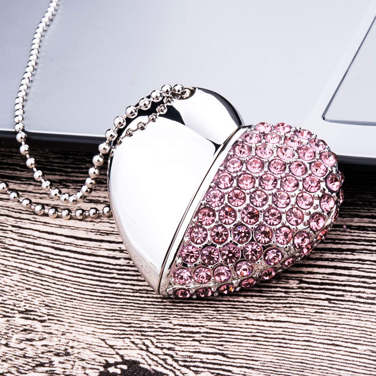 KOOTION 64GB Heart-Shape Pendant USB Flash Drive Cordiform USB2.0 Memory Stick Heart Flash Drive, Pink