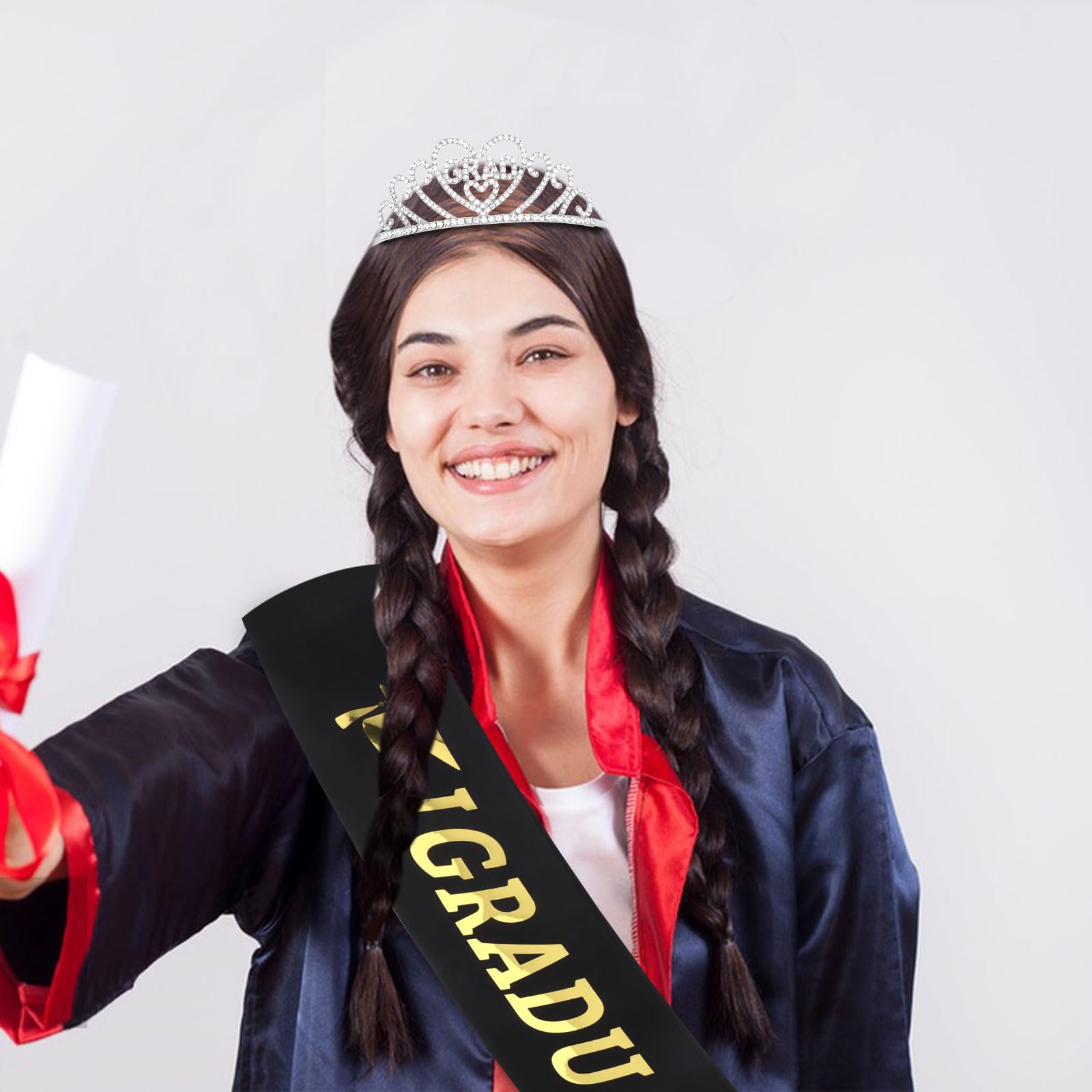 CAVETEE Graduation Crown and Sash Set, Gold 'I Graduated' 2024 Congratulations Party Decorations, Women's Grad Tiara and Sash, 2024 Grad Cap Decorations