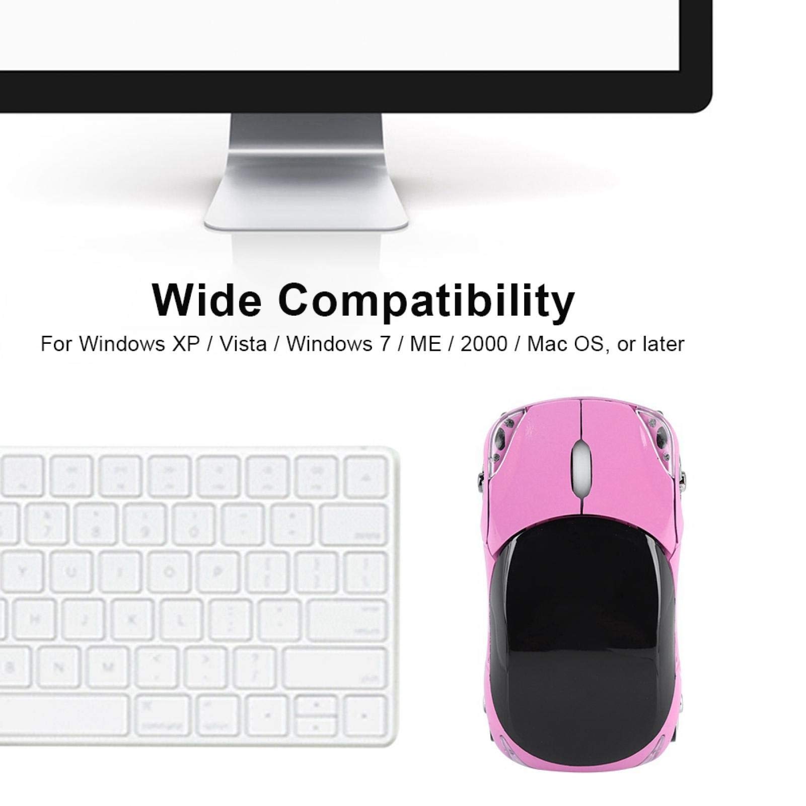 Lazmin112 2.4G Wireless Car Shape Optical Mouse, 2.4GHz Wireless Transmission Mice with USB Receiver,for iOS/ME/Windows PC/Tablet Gaming Office, 1600DPI, Plug Play(Pink)