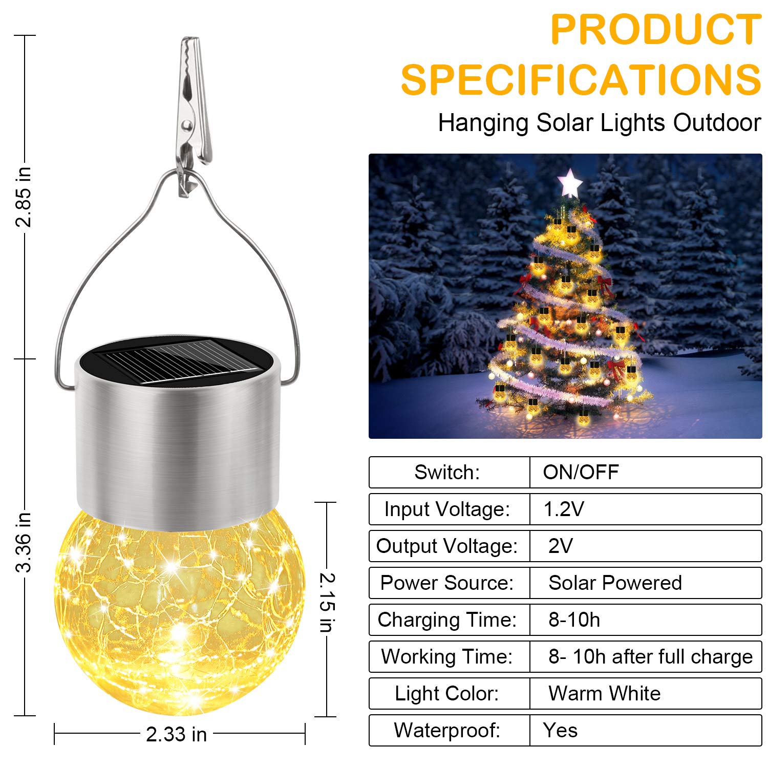 LEDIKON 12 Pack Hanging Solar Lights Outdoor Decorative,Solar Powered Cracked Glass Ball Lights,Waterproof Outdoor Hanging Globe Tree Lights with Clip for Garden Patio Path Balcony Backyard,Warm White