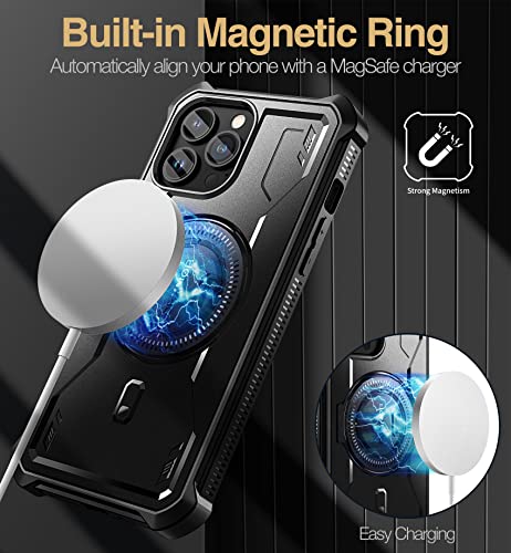 Dexnor Magnetic Case for iPhone 13 Pro Max, Compatible with MagSafe, [Built in Screen Protector and Kickstand] Full-Body Heavy Duty Case Protective Cover for iPhone 13 Pro Max 6.7 Inch Black