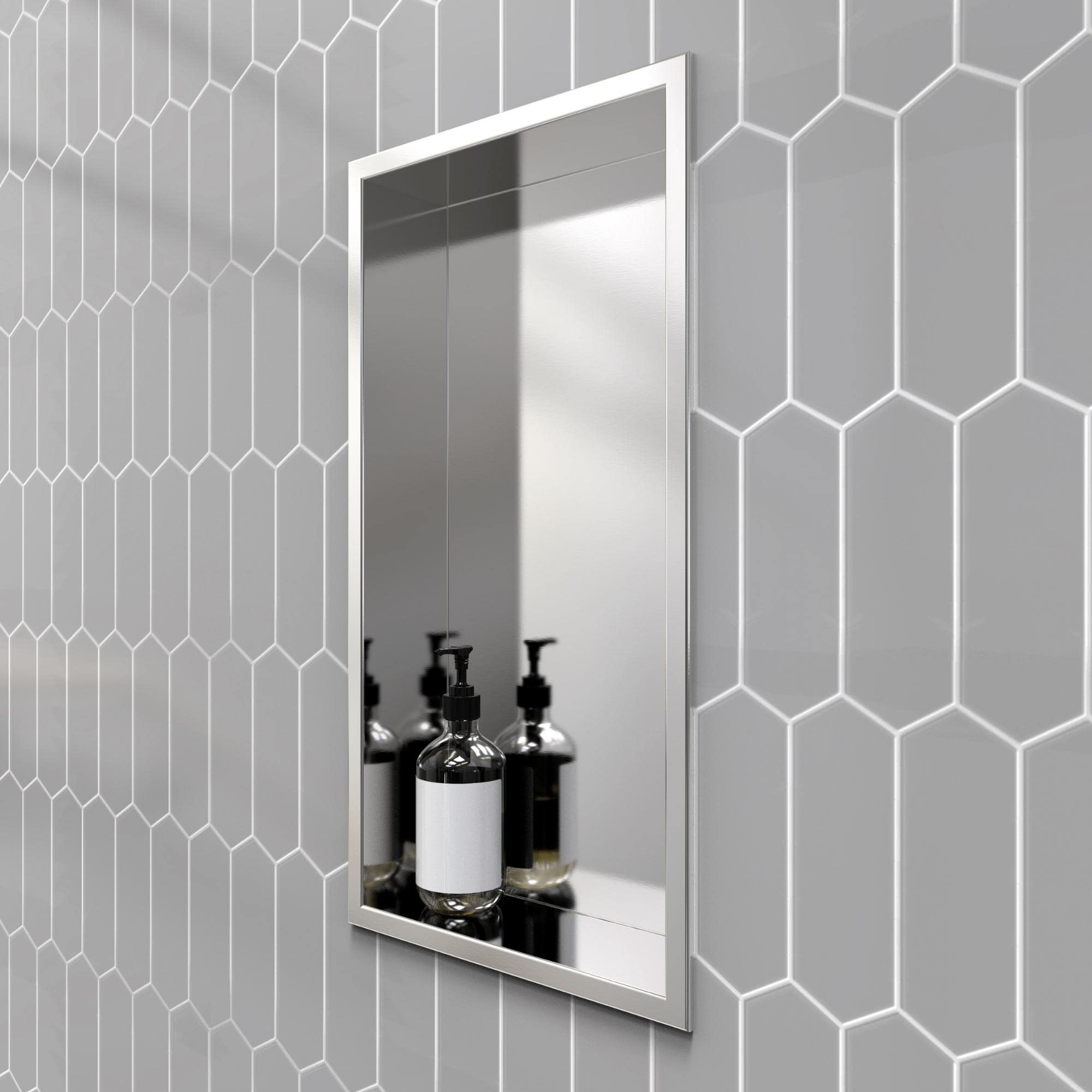 Odass | Shower Niche | 24" X 12" | NO Tile Needed ­| Rectangular Stainless Steel #304 Niche | Brush Recessed Single Shelf Organizer | Bathroom Storage for Shampoo Bottle |