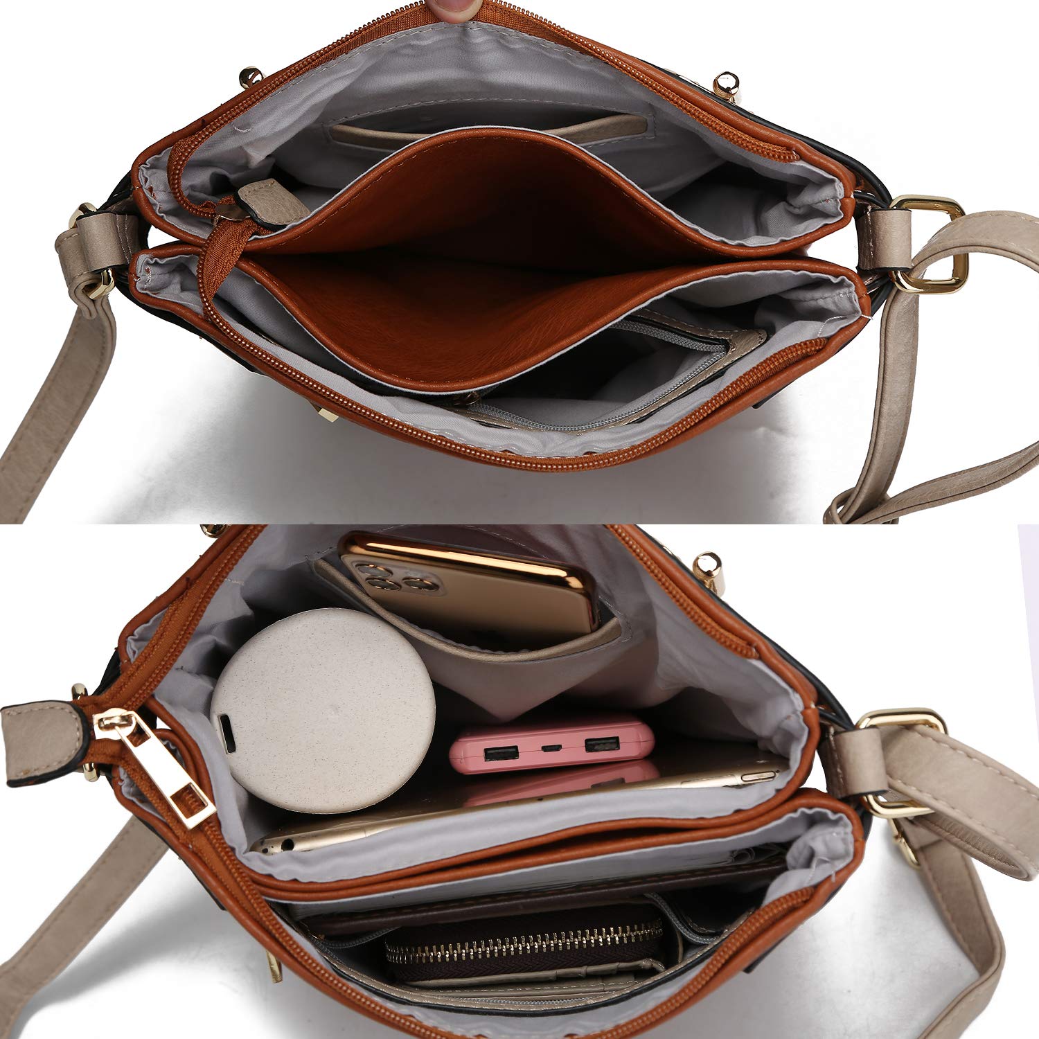 MKF Crossbody Bags for Women β PU Leather Lady Pocketbook Handbag β Side Messenger Purse, Shoulder Strap Tan-Brown