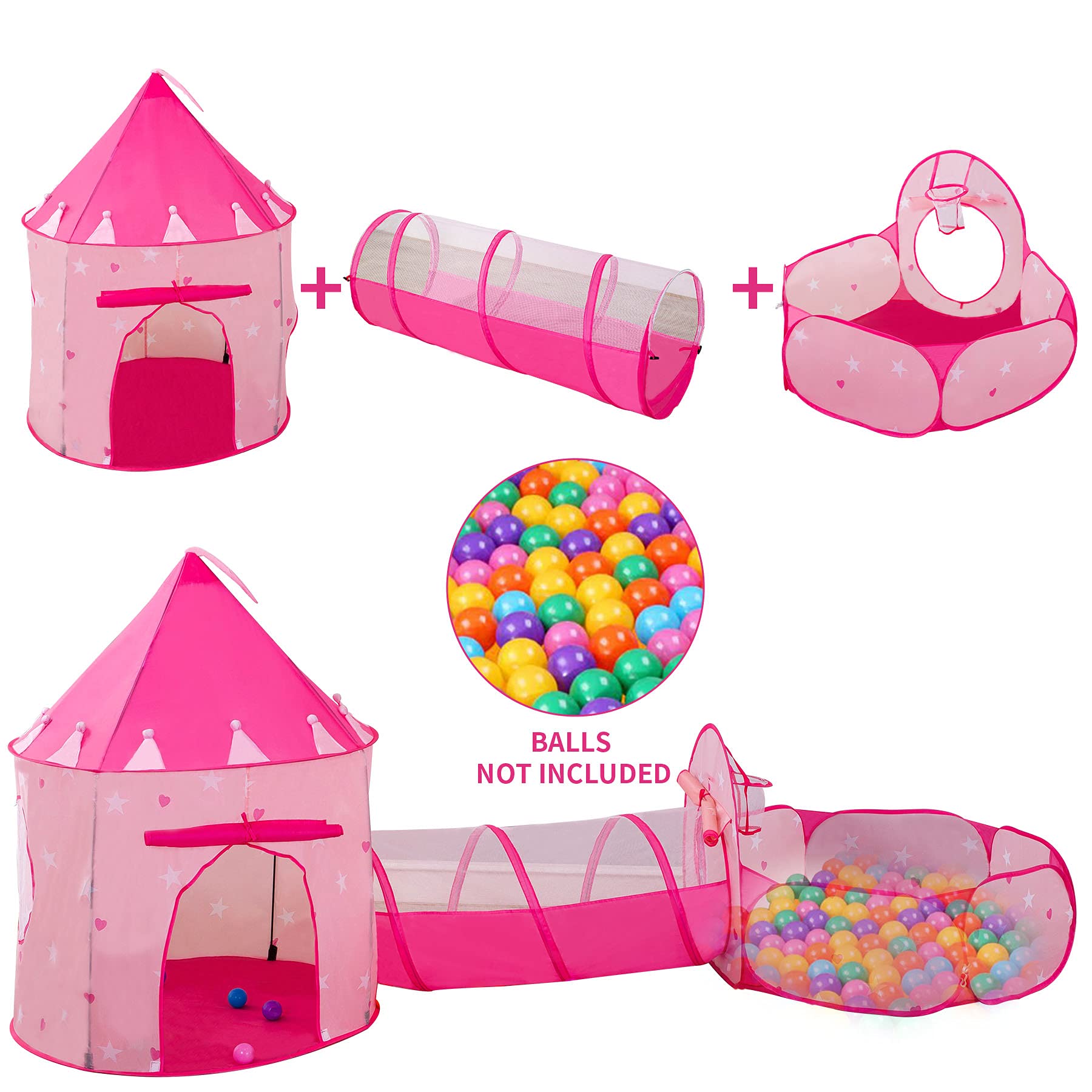 LDTNET 3pc Kids Play Tent for Girls with Ball Pit, Crawl Tunnel, Princess Tents for Toddlers, Baby Space World Playhouse Toys, Boys Indoor& Outdoor Play House, Perfect Kidâs Gifts
