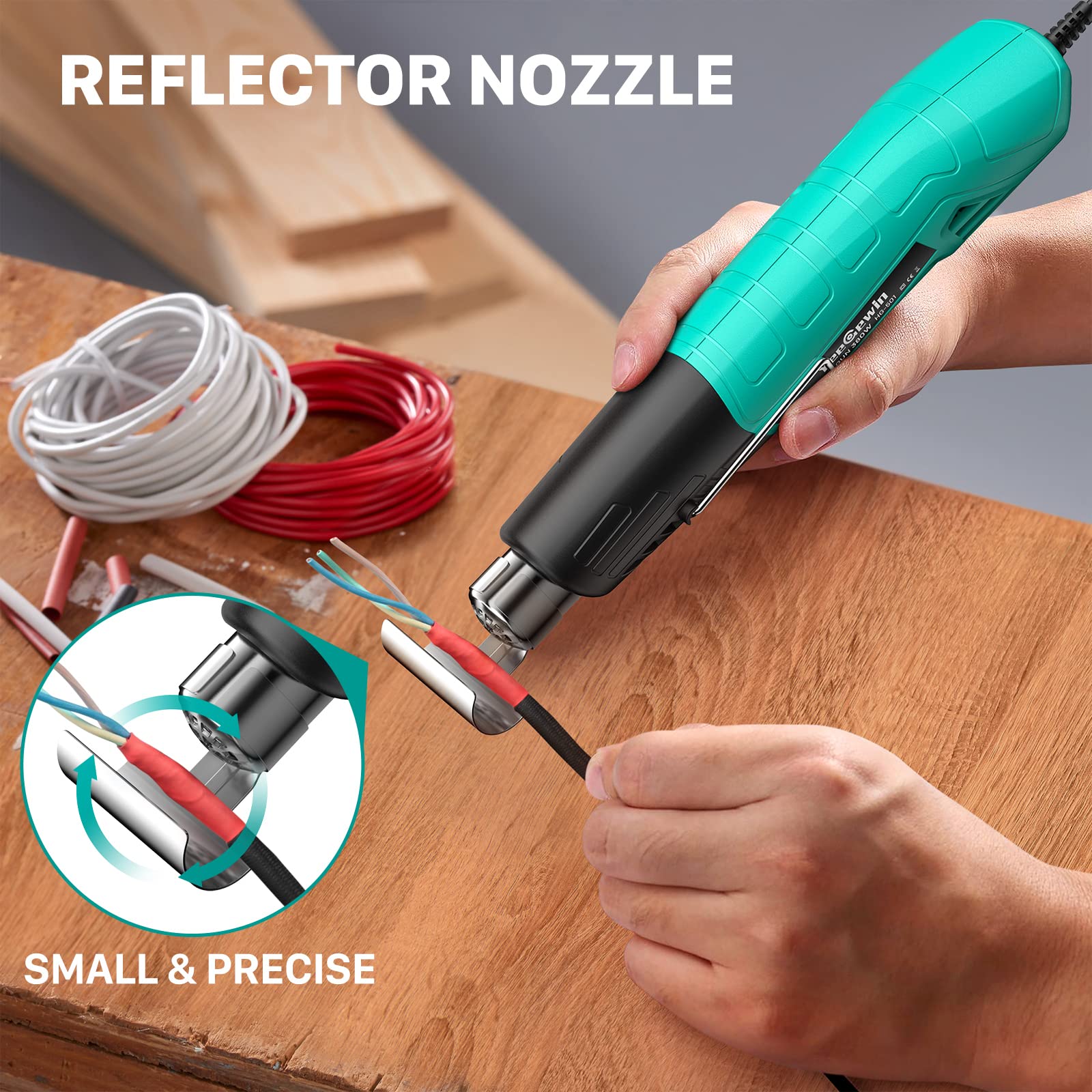 Yeegewin Heat Gun, 380W Fast Heat Mini Hot Air Gun with 2-Temp Settings 480°F~850°F(249°C-455°C) Overheat Protection Reflector Nozzle, 4.9Ft Long Cable for Shrink Wrap,Vinyl, Crafts, Epoxy Resin