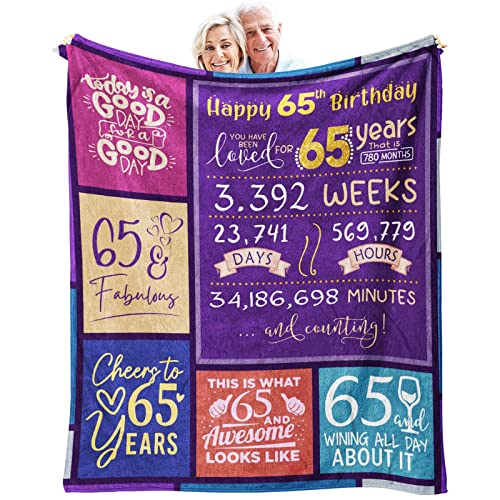 Dfaqehk 65th Birthday Gifts for Women or Men, Gifts for 65 Year Old Woman, 65 Birthday Gifts for Women, 65th Birthday Decorations for Women, 65 Birthday Decorations Throw Blanket 60 x 50 Inch