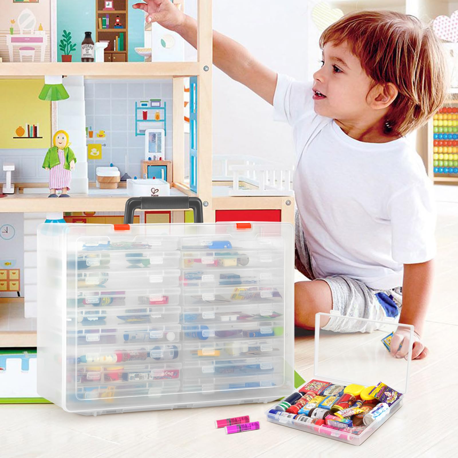Toy Storage Case Compatible with Mini Brands Collector Toys, Plastic Display Container with 18 Small Boxes for 5 Surprise Series 1 2 3 4, for Miniverse, Shopkins, Real Littles, Miniatures (Box Only)