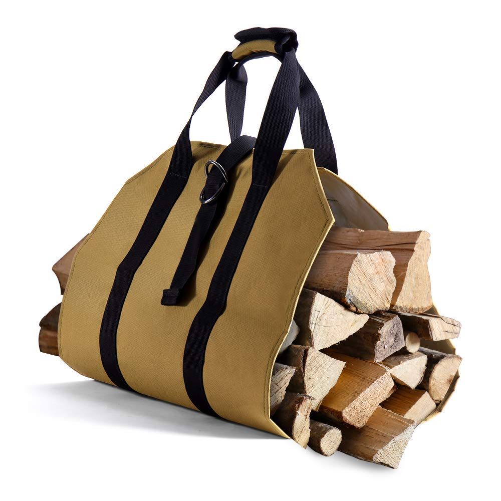 SYNTRIFIC Canvas Fireplace Carrier Log Tote Bag Indoor 40"x19" Firewood Totes Holders Fire Wood Carriers Carrying for Outdoor Waxed Durable Fireplace Wood Stove Accessories