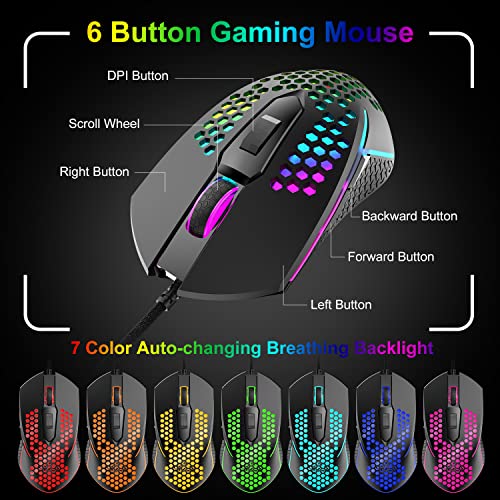 Gaming Keyboard and Mouse Combo Mini Portable with Chroma RGB Backlit Ergonomic 62Key Layout 19Key Anti-ghosting Mechanical Feel 3200DPI Honeycomb Mice USB Wired for PC Mac Gamer Laptop Typists(Black)