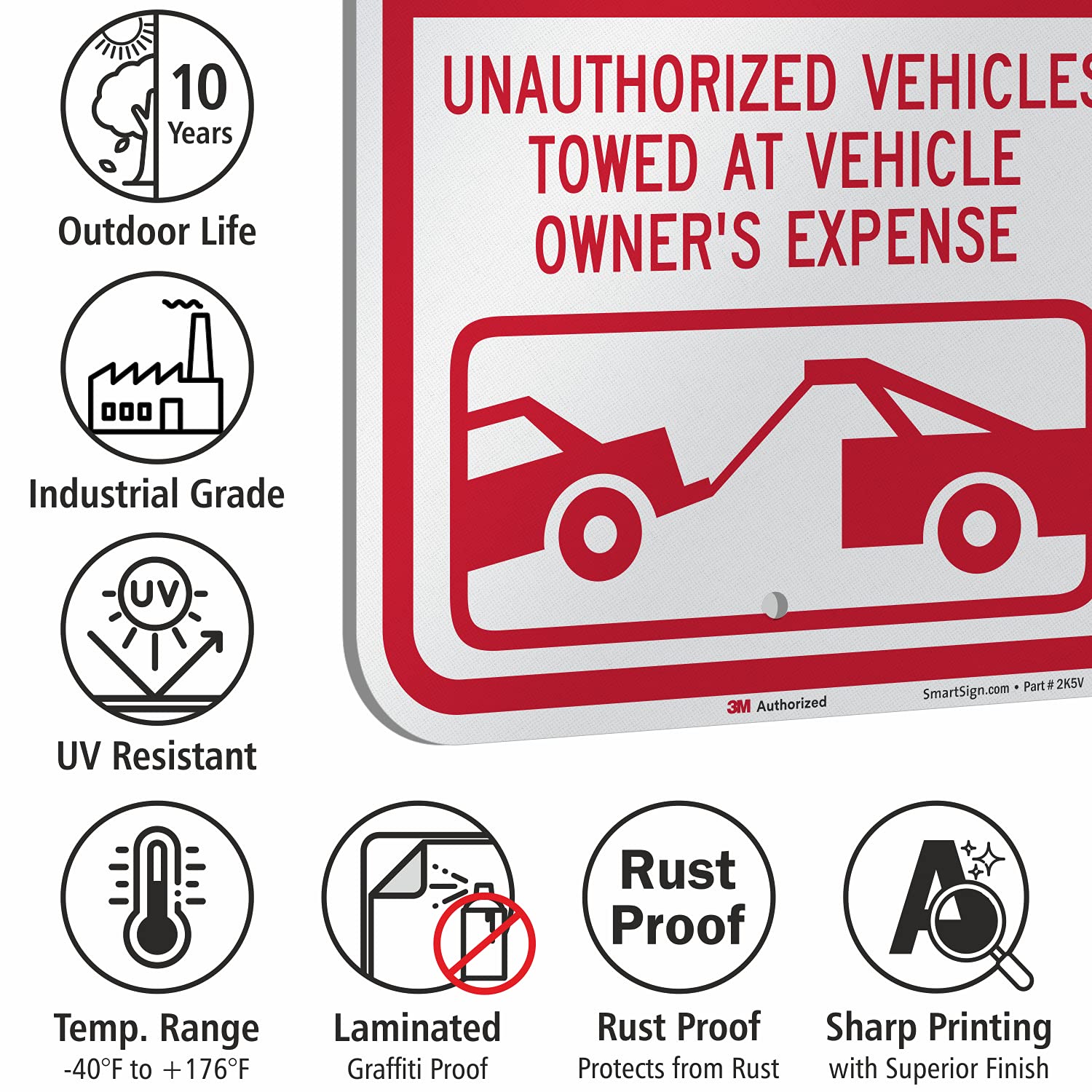 SmartSign 18 x 12 inch “Employee Parking Only - Unauthorized Vehicles Towed” Metal Sign, 63 mil Aluminum, 3M Laminated Engineer Grade Reflective Material, Red and White