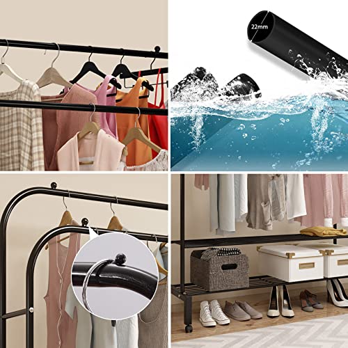 GGQQ Clothes Garment Rack with Shelves,Metal Double Rod Clothes Hanger Rack,Rolling Garment Rack for Hanging Clothes,Stand Clothes Drying Rack with Wheels(41”,White).