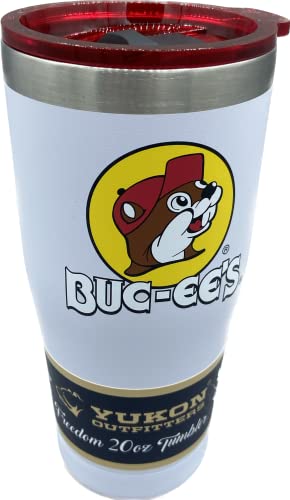 Buc-ee's White Stainless Steel Freedom Tumbler With Color Logo, Double Wall Vacuum Insulated, Tinted Slide Lid, Powder Finish, 20 Ounces