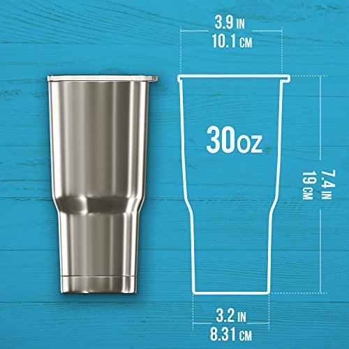 BluePeak Double Wall Vacuum Stainless Steel Insulated Tumblers Set, 2-Pack - Includes 2 Sipping Lids, 2 Spill-Proof Sliding Lids, 2 Straws, 1 Cleaning Brush & Gift Box (30 oz, Silver)