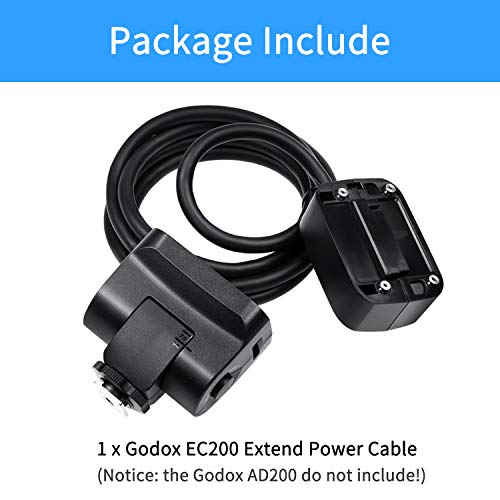 Godox EC200 Extension Flash Head 200W for Godox AD200/ AD200Pro Pocket Flash, 2M Extend Power Cable, Works with AD200/ AD200Pro Bare Bulbs Head and Speedlite Head